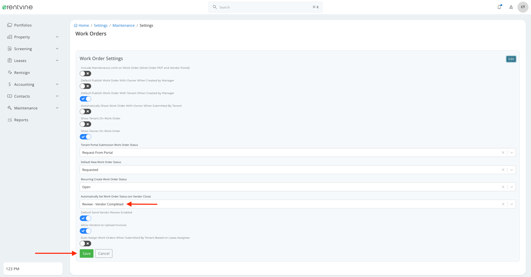 How To Set up Work Order Status (On Vendor Closing)